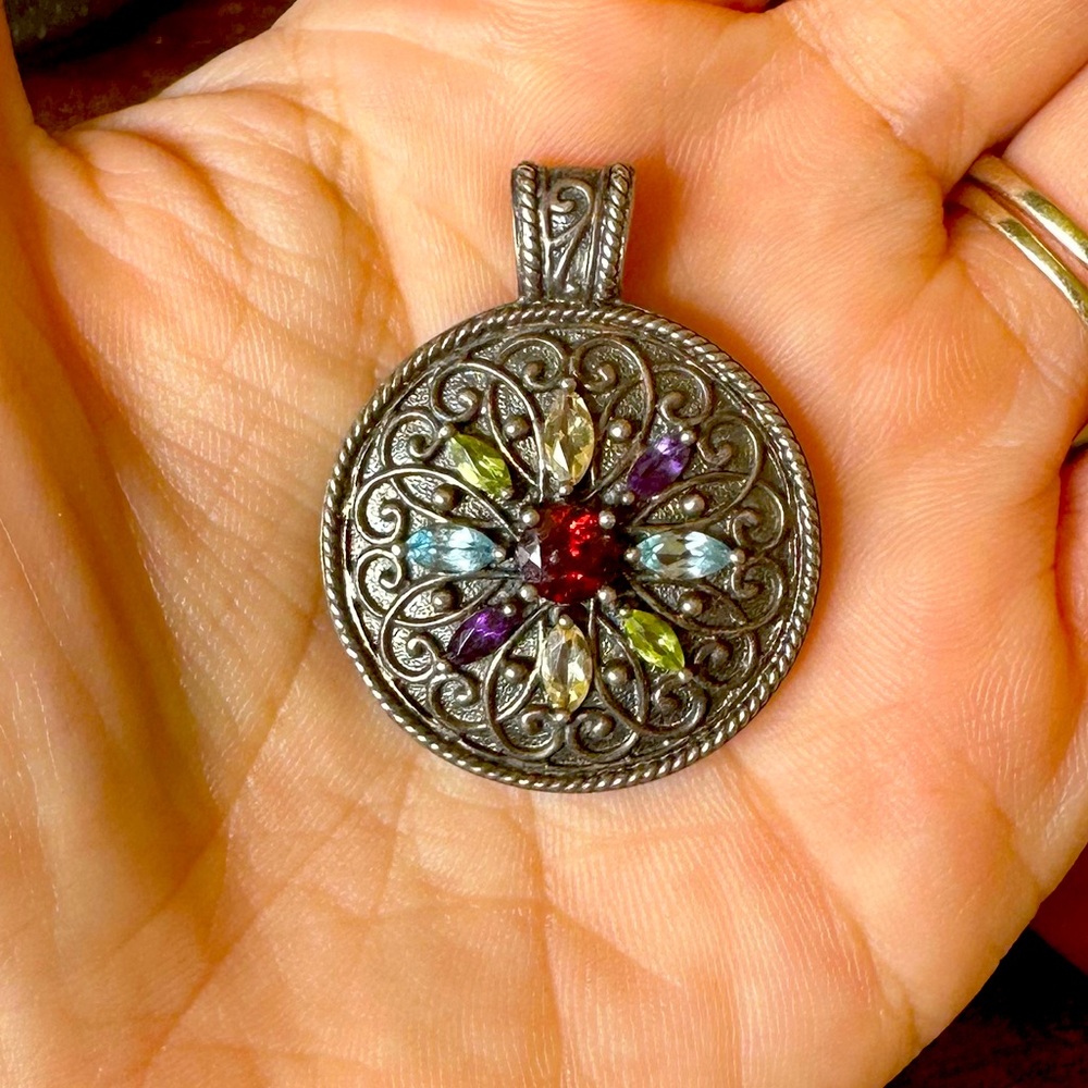 Ross-Simons Circular Multi-Gemstone Necklace Pendant - Gem